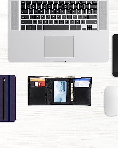Amazon Essentials Men's Vertical Trifold Leather Wallet, Black, One Size