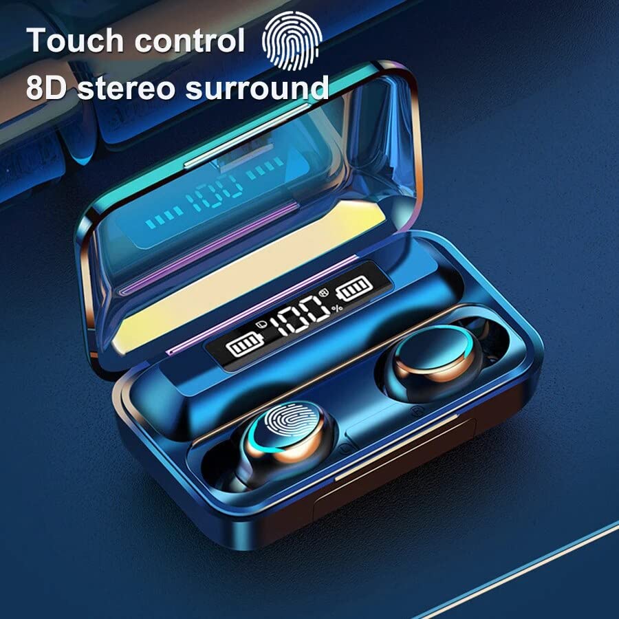 GrowToChoice in-Ear Headphone Waterproof LCD Display Stereo Power Bank Mobile Phone Wireless Earbuds - White