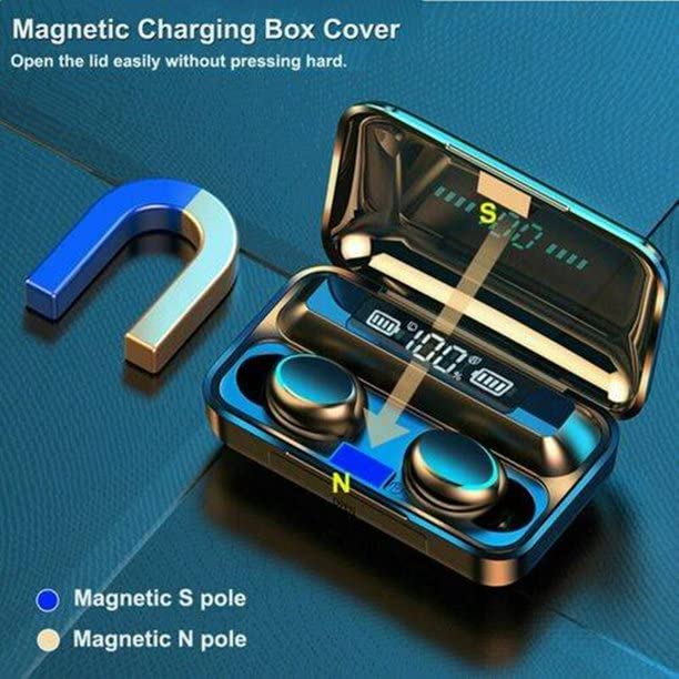 GrowToChoice in-Ear Headphone Waterproof LCD Display Stereo Power Bank Mobile Phone Wireless Earbuds - White