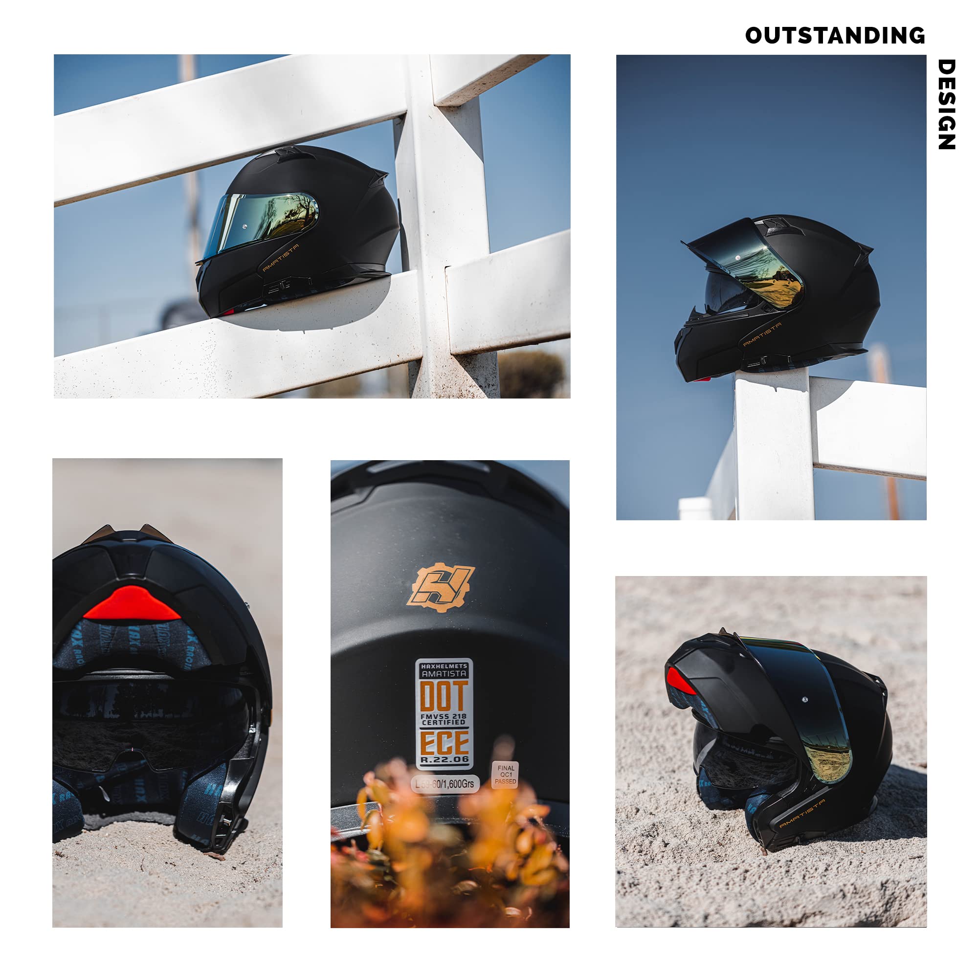 HAX Amatista Modular Flip-Up Dual Visor Motorcycle Helmet - DOT/ECE Approved, Lightweight, Comfortable, and Stylish Helmet for Men and Women (Matte Black M)