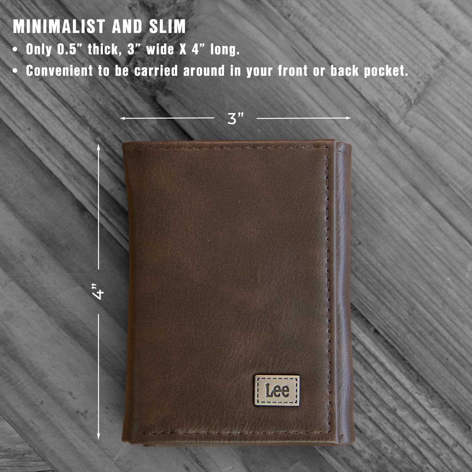 Lee Men’s Trifold Wallet Slim Casual Everyday Minimalist Cash and Card Holder with ID Window (Brown)