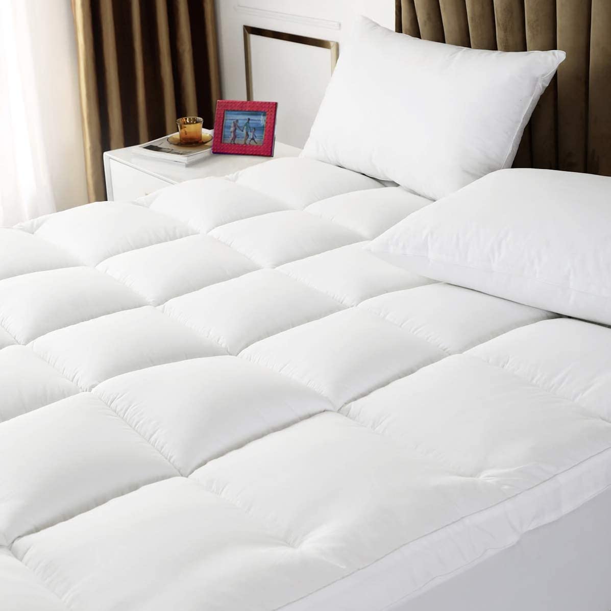 JURLYNE Full XL Mattress Topper - Extra Thick Cooling Mattress Pad Cover - Pillow Top with Breathable 4D Spiral Fiber Filling Mattress Cover