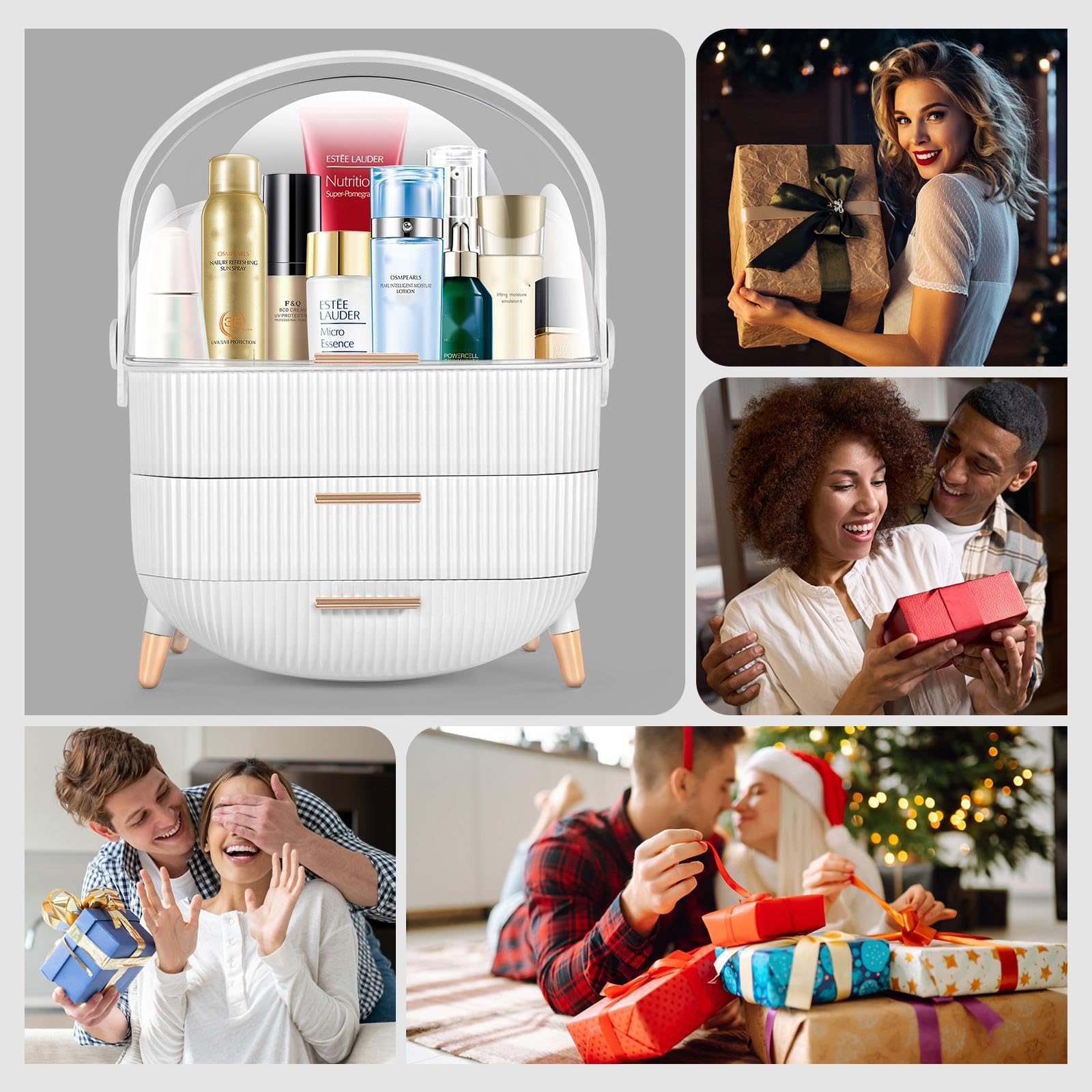 IGDMM Preppy Makeup Organizers,Skincare Organizer for College Students,Portable Cosmetic Organizer Makeup Caddy for Dorm,Bathroom,Dresser Cosmetic Storage Box. (WHITE)