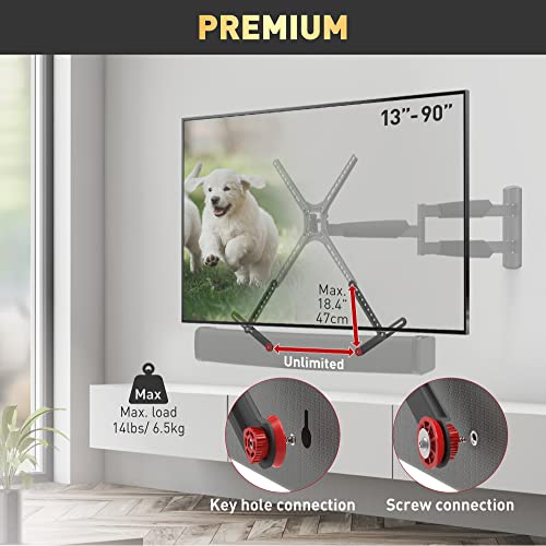 Barkan Universal Soundbar Mount, Adjustable Bracket for Mounting Above or Under The TV, Sizes 13-80 inch, Fits Most of Sound Bars Up to 14 lbs, Easy Assembly Black