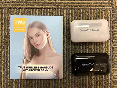 GrowToChoice in-Ear Headphone Waterproof LCD Display Stereo Power Bank Mobile Phone Wireless Earbuds - White
