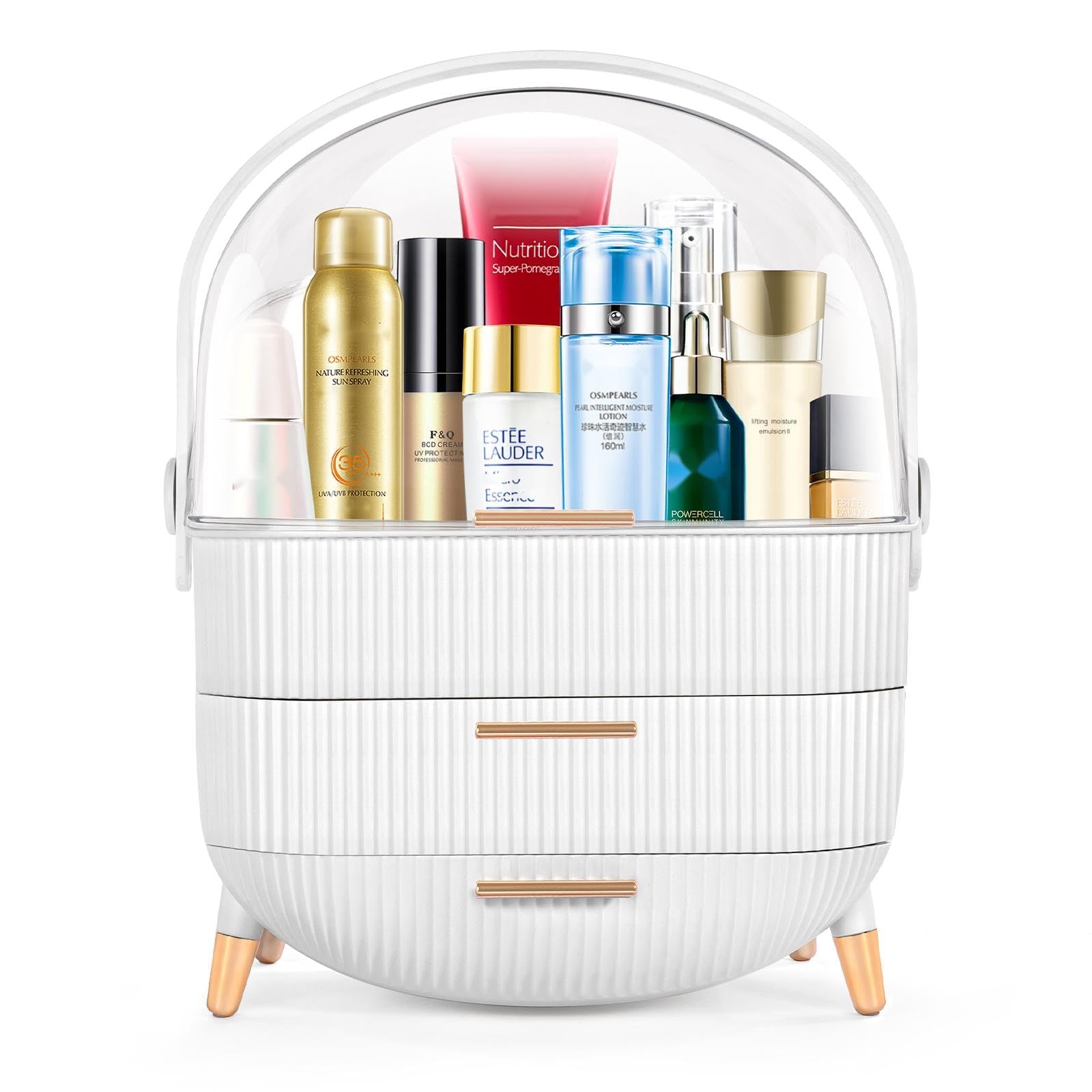 IGDMM Preppy Makeup Organizers,Skincare Organizer for College Students,Portable Cosmetic Organizer Makeup Caddy for Dorm,Bathroom,Dresser Cosmetic Storage Box. (WHITE)