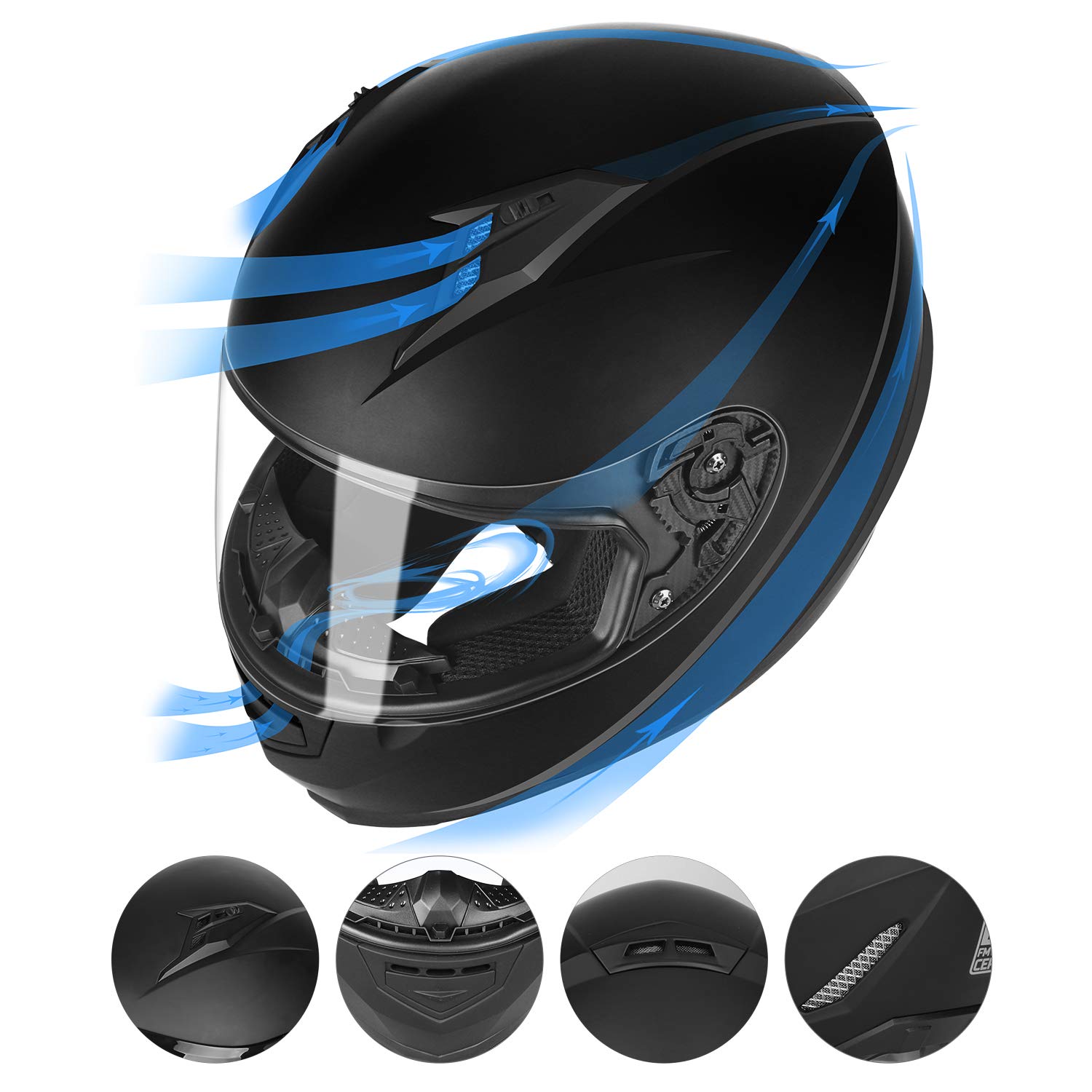 GLX GX11 Compact Motorcycle Helmet - Matte Black, X-Large - Full Face w/ Tinted Visor, DOT Approved