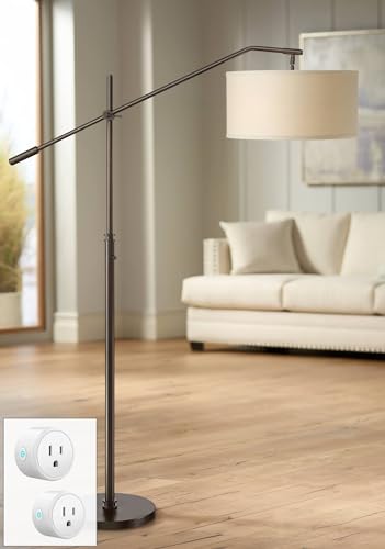 Possini Euro Design Holden Modern Farmhouse Rustic Industrial 62 1/2" Tall Standing Floor Lamp Light Curved Arc Adjustable Smart Plug Metal Oil Rubbed Bronze Finish Living Room Bedroom House Reading