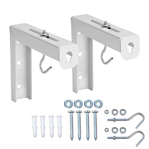 Mount-It! Projector Screen Wall Mount L-Brackets - Wall Hanging Bracket For Home Projector and Movie Screens, 6 inch Adjustable Mounting Hooks for Projection Screen, 1 Pair, White, 66 Lb Capacity Each