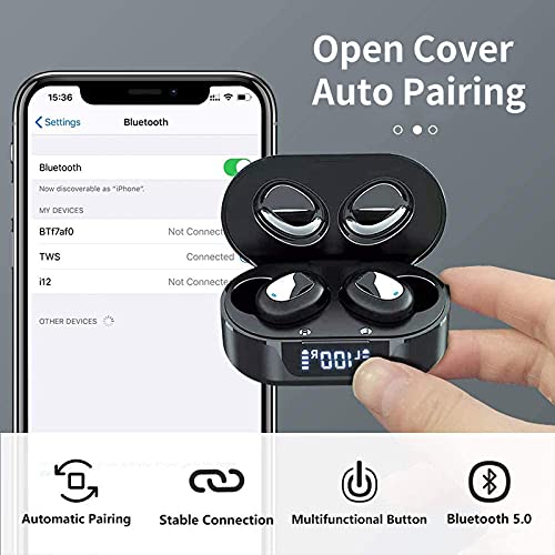 ZWYING TWS Earbuds, BT 5.0 Headphones with Mini Charging Bin, LED Battery Display, Premium Sound, Automatic Pairing, in-Ear Earphones Buit in Mic, Waterproof Sport Headsets (Black)