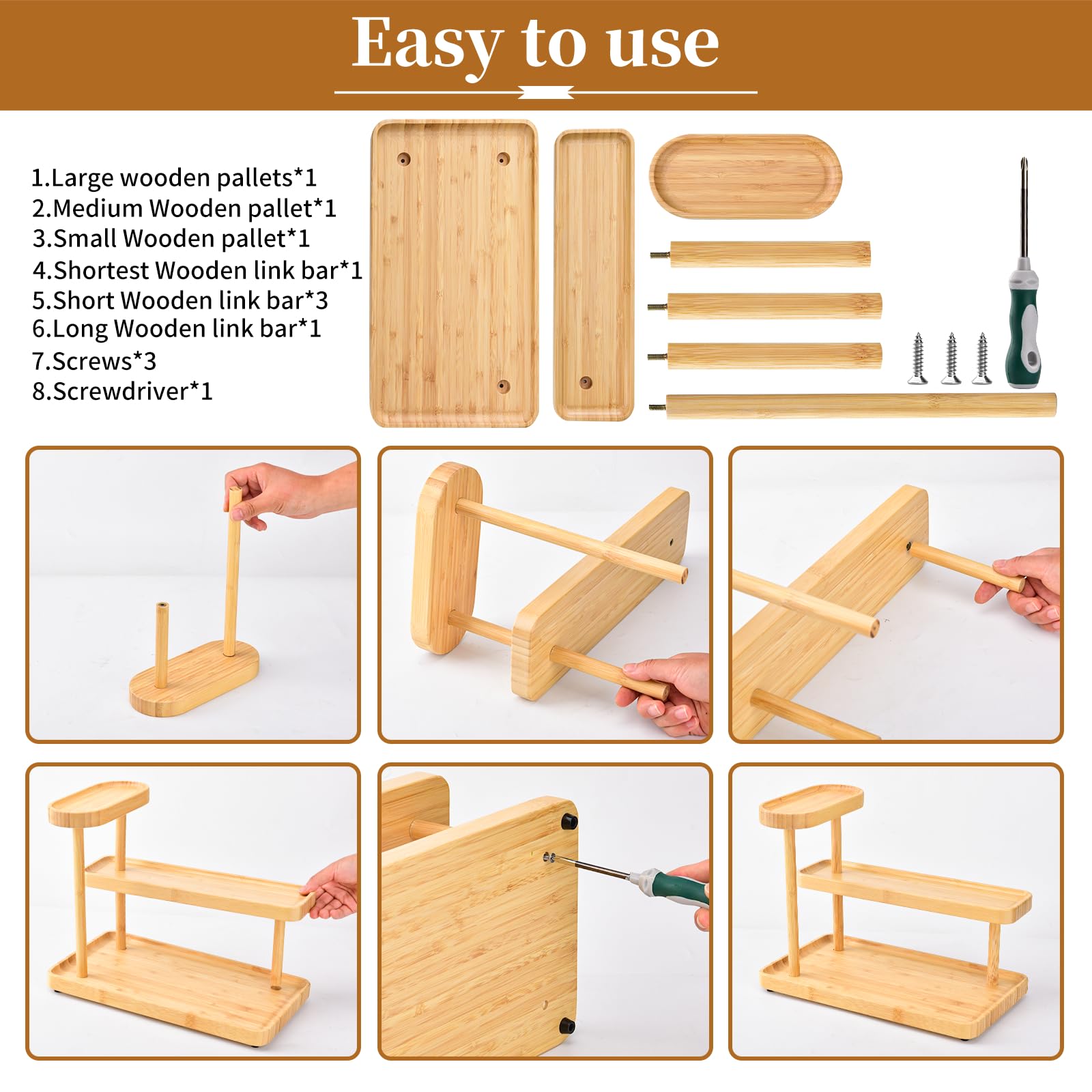 Bumtosc Bamboo Cosmetics Organizer for Bathroom Bedroom and Kitchen Multi Functional Storage Rack for Perfume Cosmetics Condiment Office Supplies Makeup Organizer for Vanity