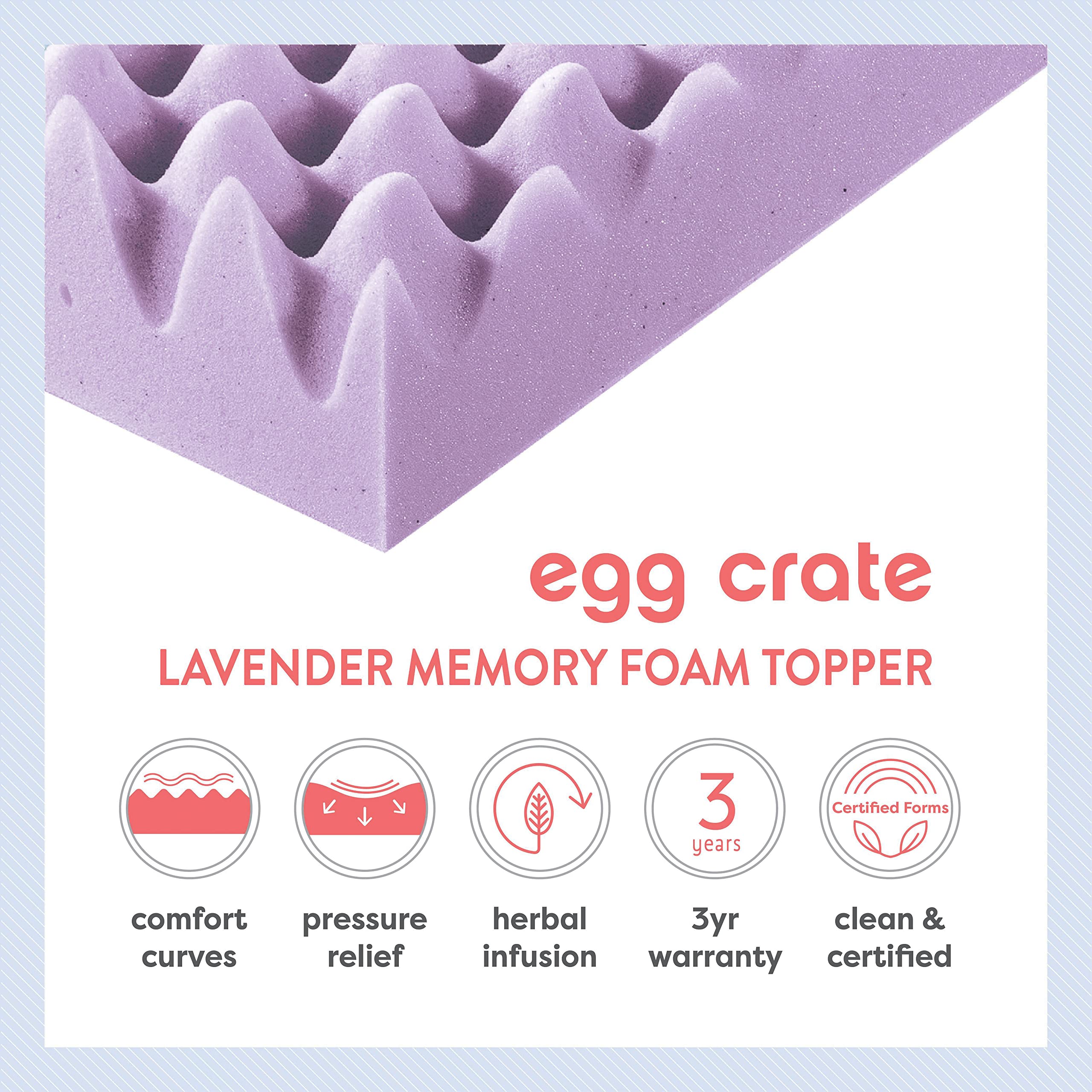 Best Price Mattress 1.5 Inch Egg Crate Memory Foam, Soothing Lavender Infusion, Twin Mattress Topper (ECMF-LV1.5T)