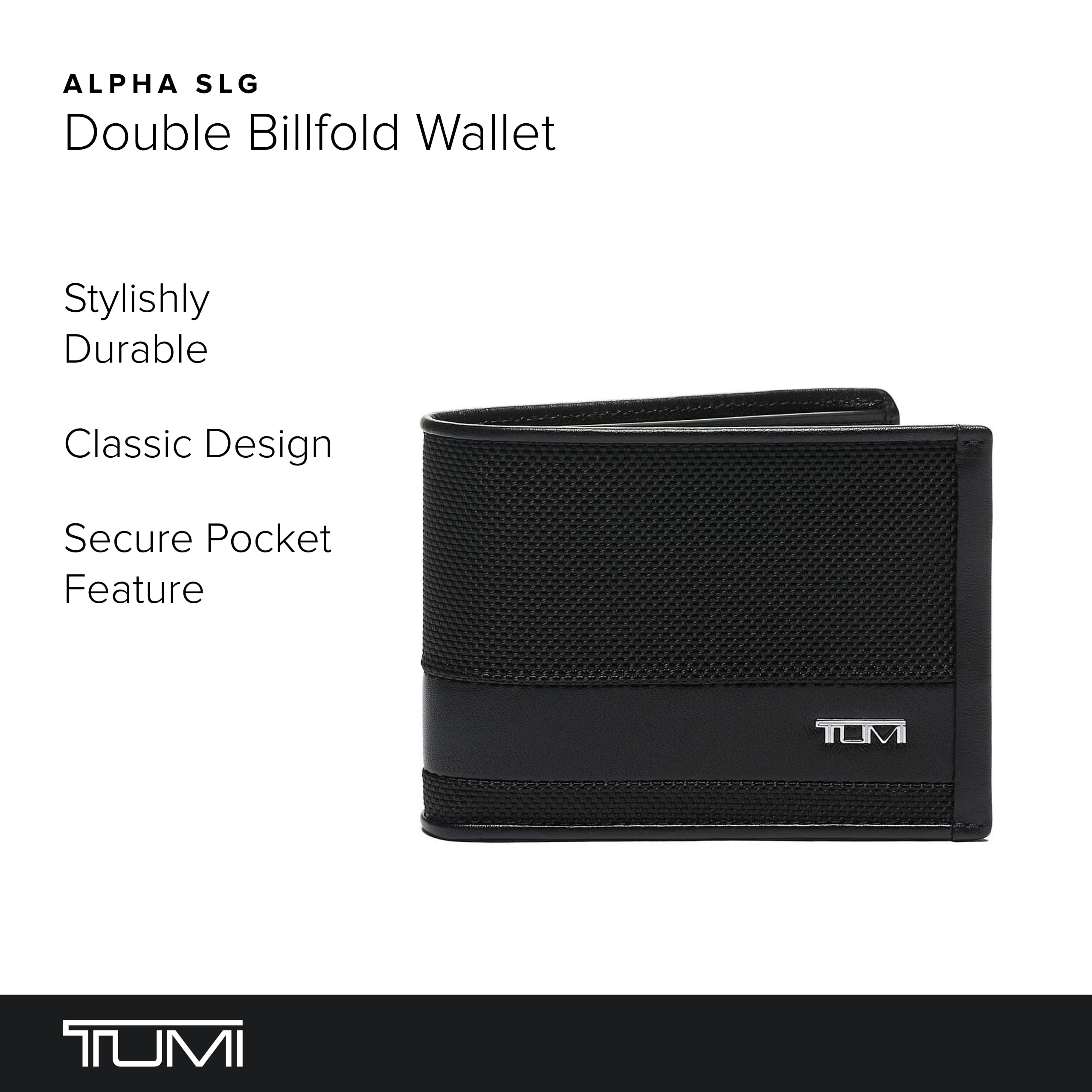 TUMI - Alpha Double Billfold - Ballistic Nylon Wallet - Secure, Durable Wallet - Hidden Card Pocket - 3.4" X 4.4" X 0.6" - Black