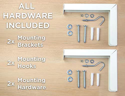 Mount-It! Projector Screen Wall Mount L-Brackets - Wall Hanging Bracket For Home Projector and Movie Screens, 6 inch Adjustable Mounting Hooks for Projection Screen, 1 Pair, White, 66 Lb Capacity Each