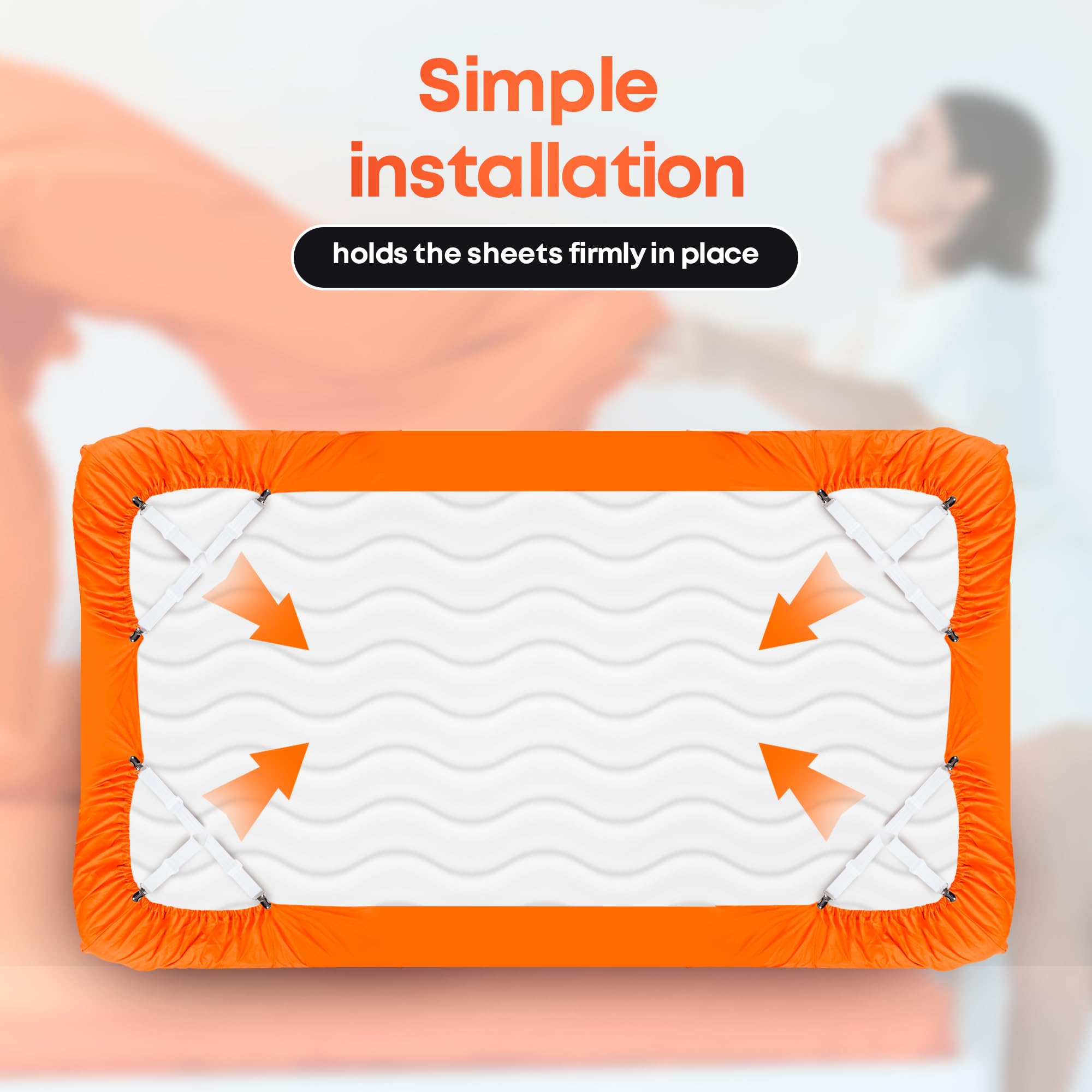 5 STARS UNITED Bed Sheet Straps Set | Easy to Use Adjustable Elastic Fasteners with Metal Clips | Sheet Holders for Corners | Fitted Sheet Clips to Hold Sheets in Place | (4 Pcs White)