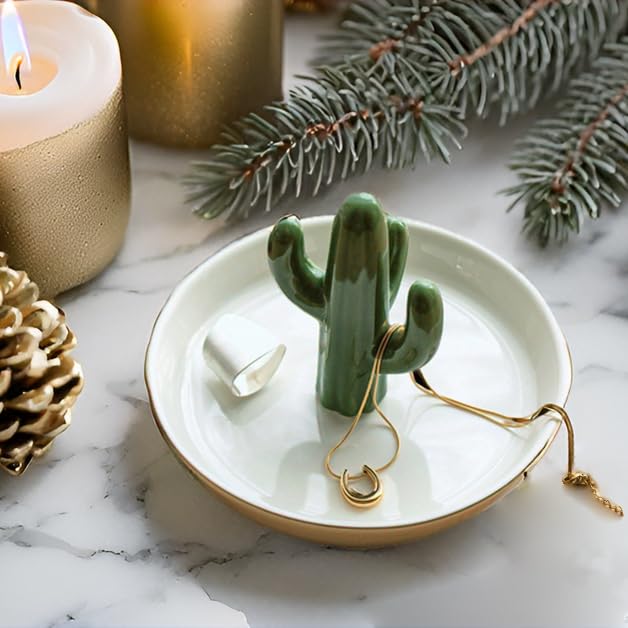 mono living Ceramic Cactus Ring Holder, Jewelry Tray, Ring Dish, Cute Tropical Decor, Trinket Rack, Christmas Thanksgiving Birthday Gift for Women