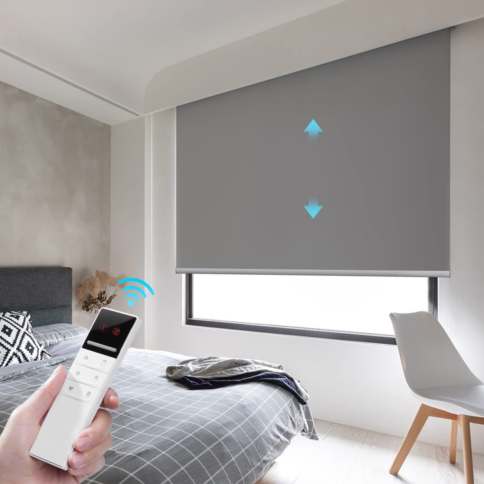 ZSTARR Motorized Blackout Blinds with Remote Smart Blinds Control Wireless Rechargeable Roller Blinds Blinds for Windows,Office,Home,Restaurant,Customized,3911(Drak Grey)
