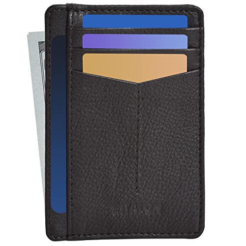 ESTALON Leather Slim Wallet & Credit Card Holder for Men & Women - RFID blocking - Minimalist Design - ID Window - Front Pocket Wallet