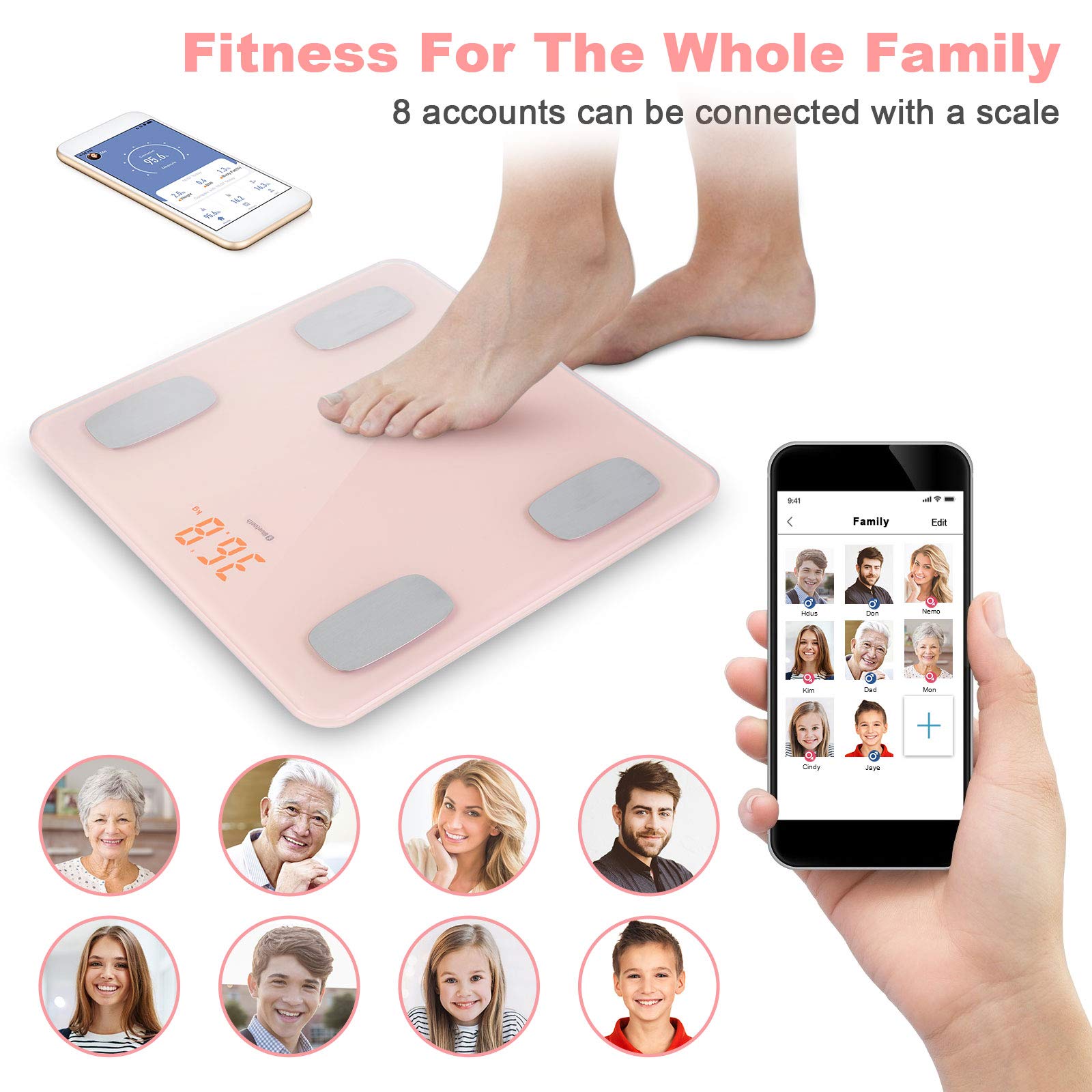 himaly Body Fat Scale, Smart BMI Scale Digital Bathroom Wireless Weight Scale, Body Monitor Health Composition Analyzer with Smartphone App sync with Bluetooth-Compatible, 400 lbs - Pink