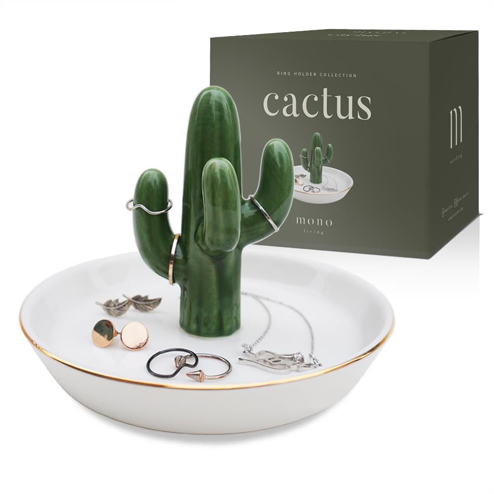 mono living Ceramic Cactus Ring Holder, Jewelry Tray, Ring Dish, Cute Tropical Decor, Trinket Rack, Christmas Thanksgiving Birthday Gift for Women