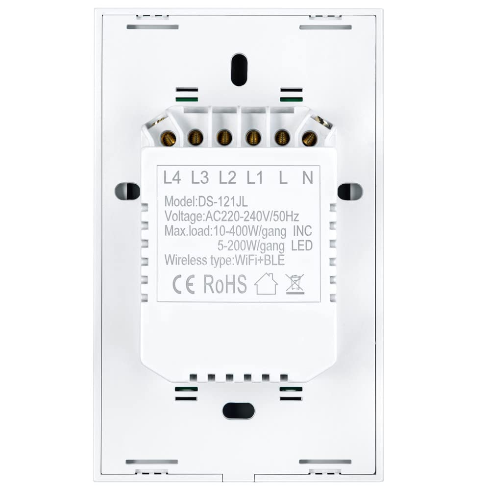 Athom US Standard Dual Mode WiFi Smart Wall Light Switch for Apple Homekit,Glass Touch Panel,No Neutral and Neutral Needed Dual Mode,220-240V,Siri Voice Control (2 Gangs), White (DS-121JL)