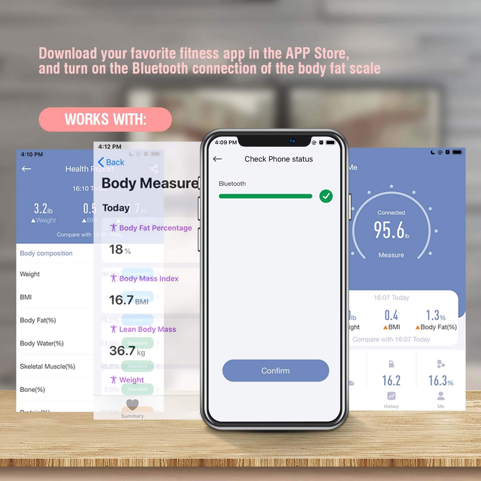 himaly Body Fat Scale, Smart BMI Scale Digital Bathroom Wireless Weight Scale, Body Monitor Health Composition Analyzer with Smartphone App sync with Bluetooth-Compatible, 400 lbs - Pink