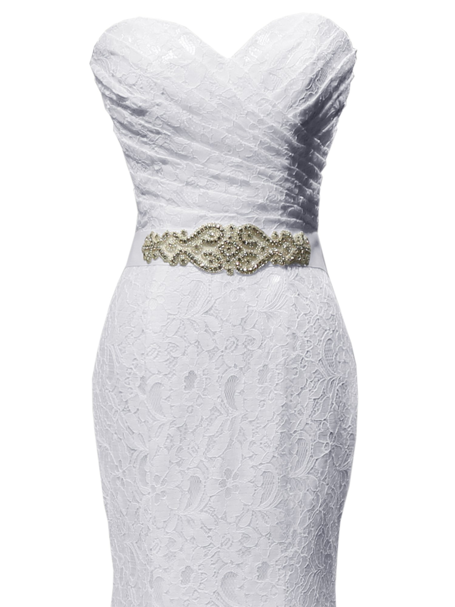 SOLOVEDRESS Women's Lace Wedding Dress Mermaid Evening Dress Bridal Gown with Sash (US 8,White)