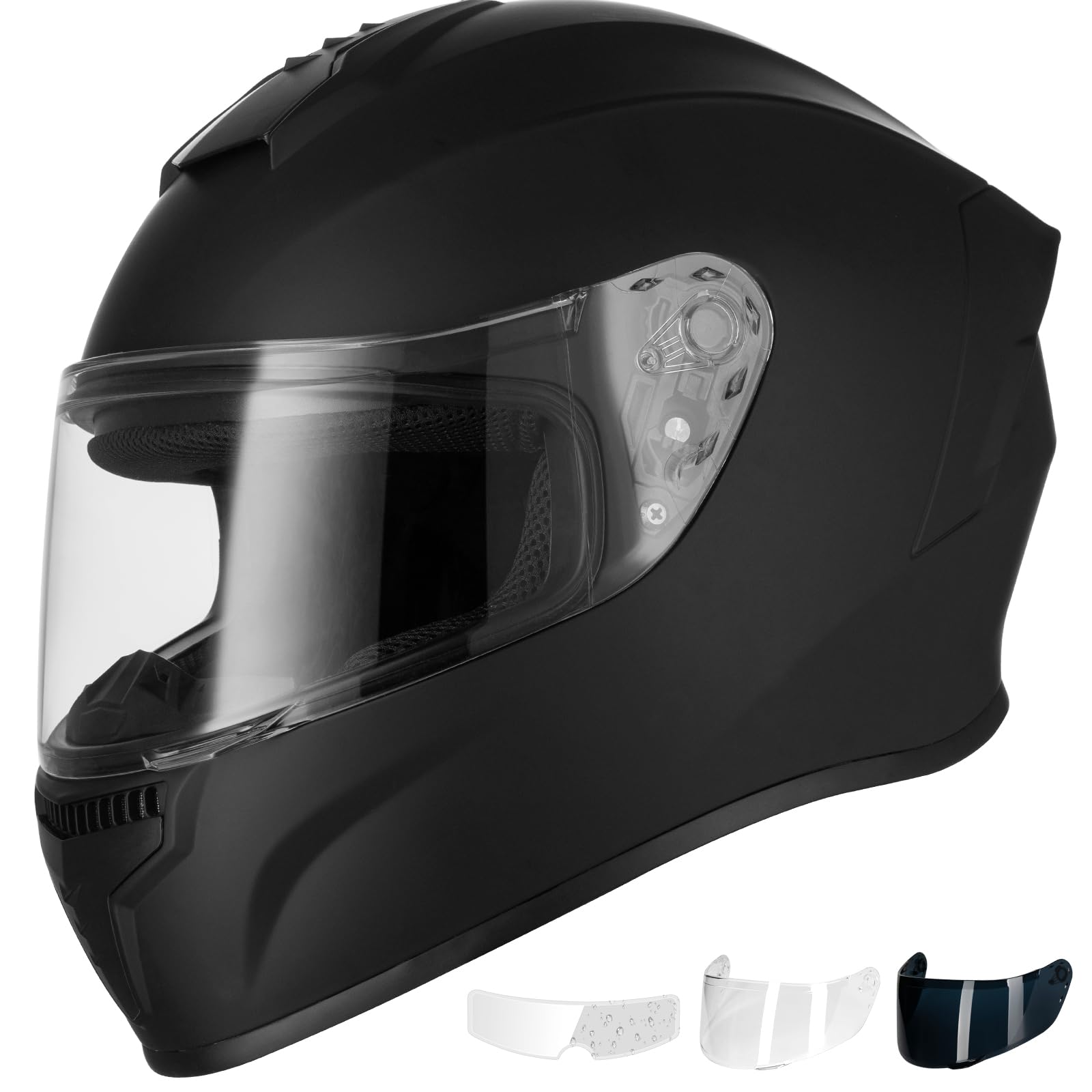 Favoto Full Face Motorcycle Helmet DOT Approved, Cascos para Motos Snowmobile Dirt Bike Helmet for Adults Men Women, Anti-Fog Film Included, Black, Large