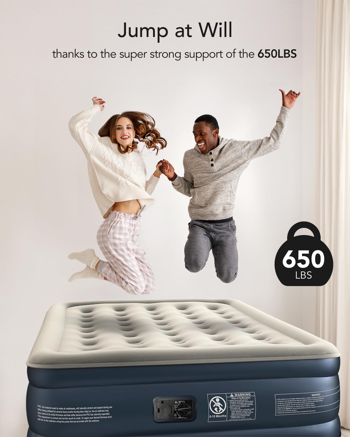 iDOO Air Mattress, Air Mattress Full with Built in Pump for Camping & Guest, 18" Raised Dual Chamber Airbed, Fast-Inflating Blow-up Bed, Colchon Inflable - Portable, Comfotable, 600lbs Max