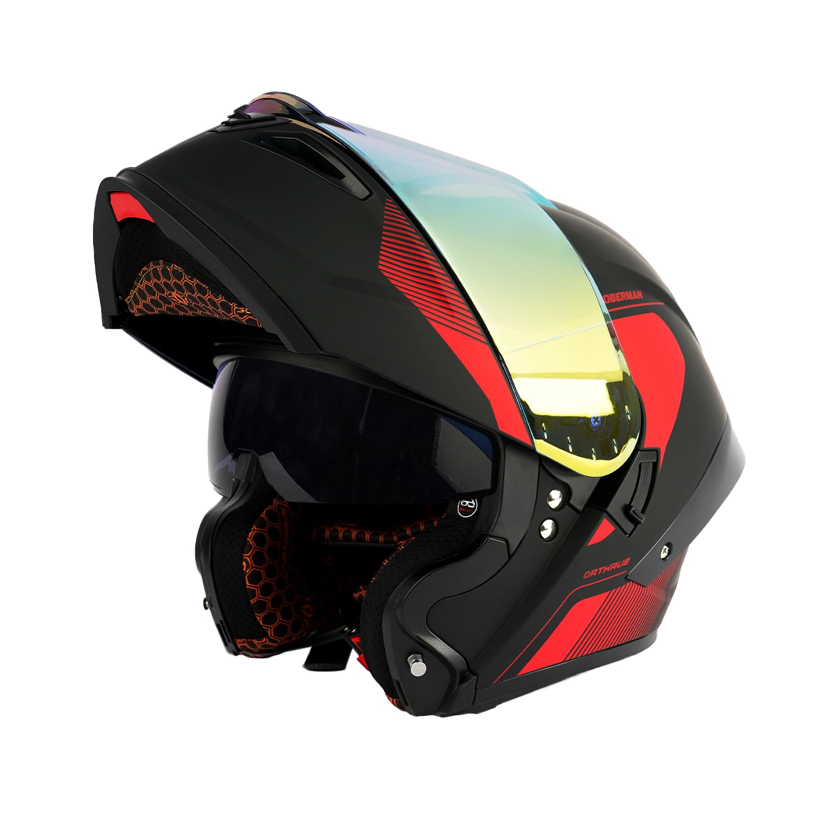 Orthrus Modular LED Full Face Motorcycle Helmet - DOT Approved, Flip-Up Dual Visor Design for Motorbikes, Street Bikes, Mopeds, Racing, Commuting - Unisex Adult