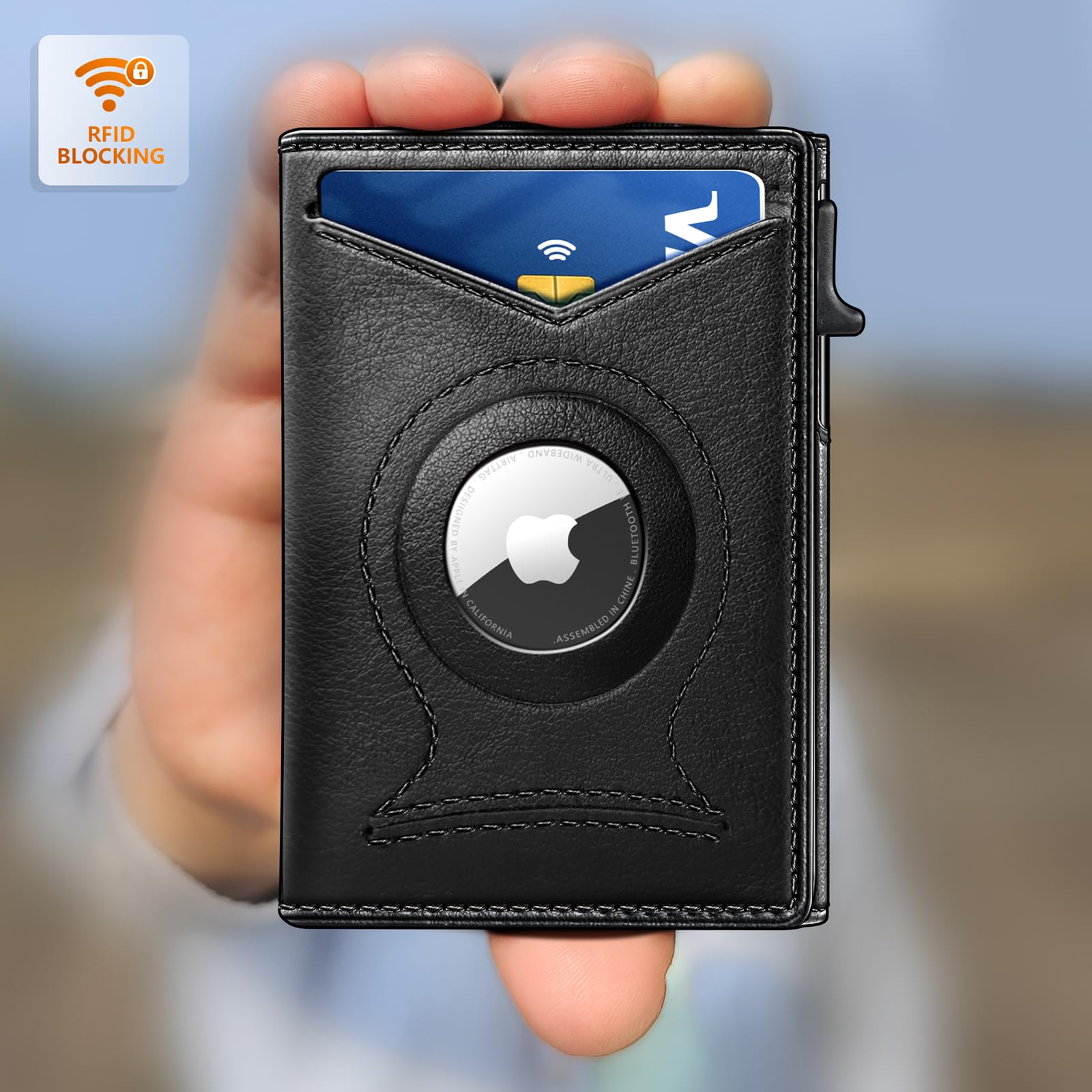 BULLIANT Money Clip Wallet,Mens Gift Slim Wallet Credit Card Holder Airtag&Standard Use 9Cards-Metal Case in Magnetic Flip Shell