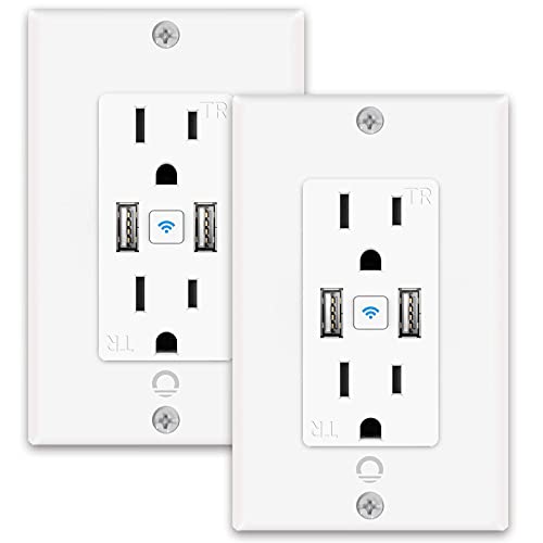 Smart USB Outlet in-Wall - Smart Electrical Outlet That Work with Alexa, Google Home, 15 Amp, No Hub Required, ETL & FCC Certified, 2.4G WiFi Only (2 Pack)