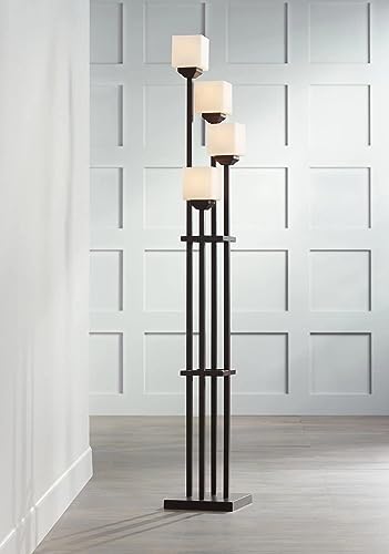 CAUME Light Tree Rustic Torchiere Floor Lamp 72 1/2" Tall Bronze Iron 4-Light White Glass Shade Living Room Bedroom Office House Home