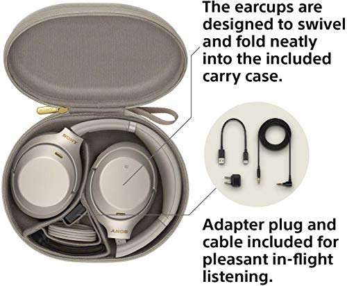 Sony WH1000XM3 Noise Cancelling Headphones : Wireless Bluetooth Over the Ear Headset – Silver (2018 Version)
