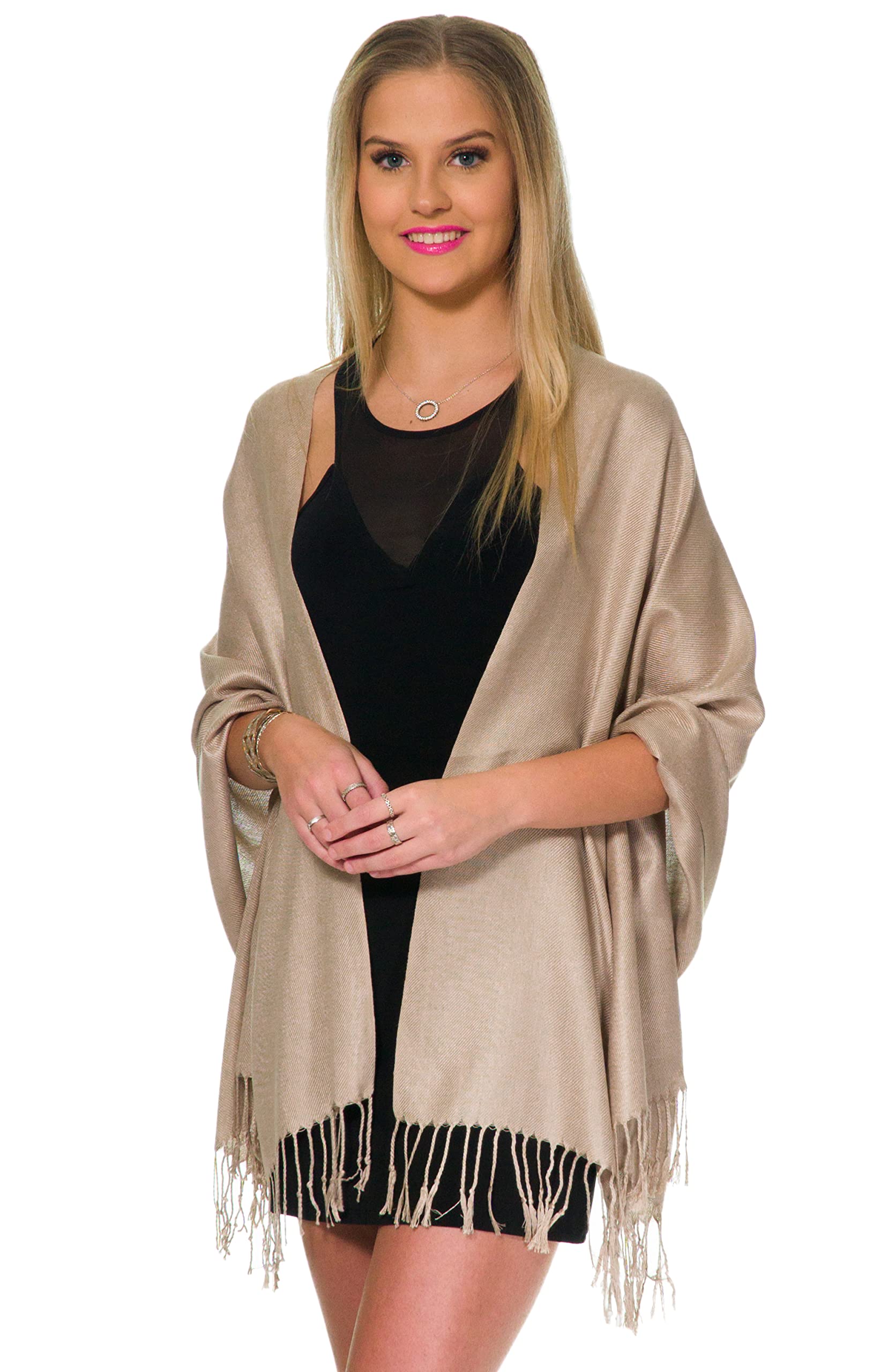 Pashmina Shawls and Wraps for Evening Dresses, Large Soft Pashmina Wedding Beige Shawl