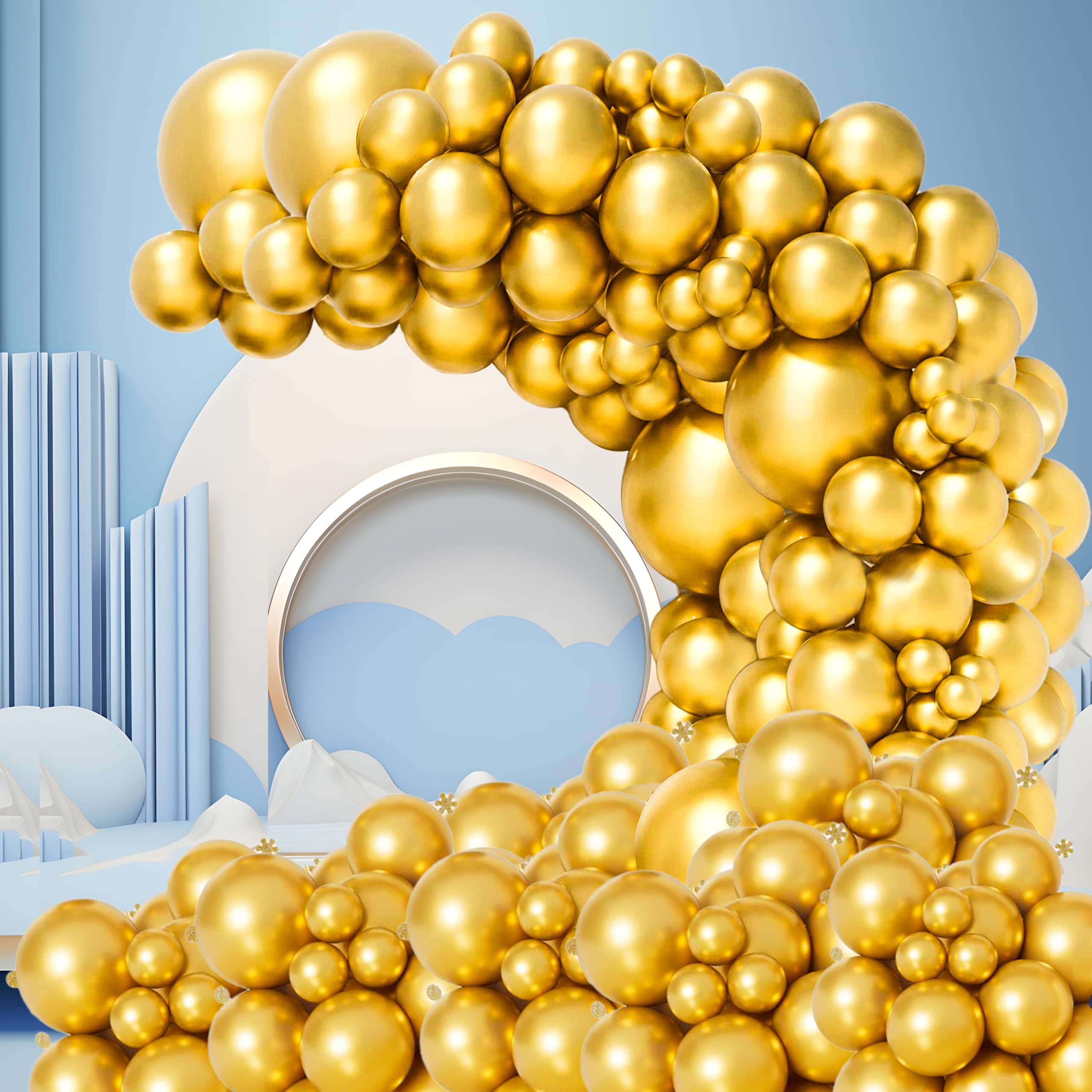 COLORFUL ELVES 204pcs Metallic Gold Balloons Latex Balloons Different Sizes 36 10 5 Inches Party Balloon Super Kit set for Birthday Party Graduation Baby Shower Decorations