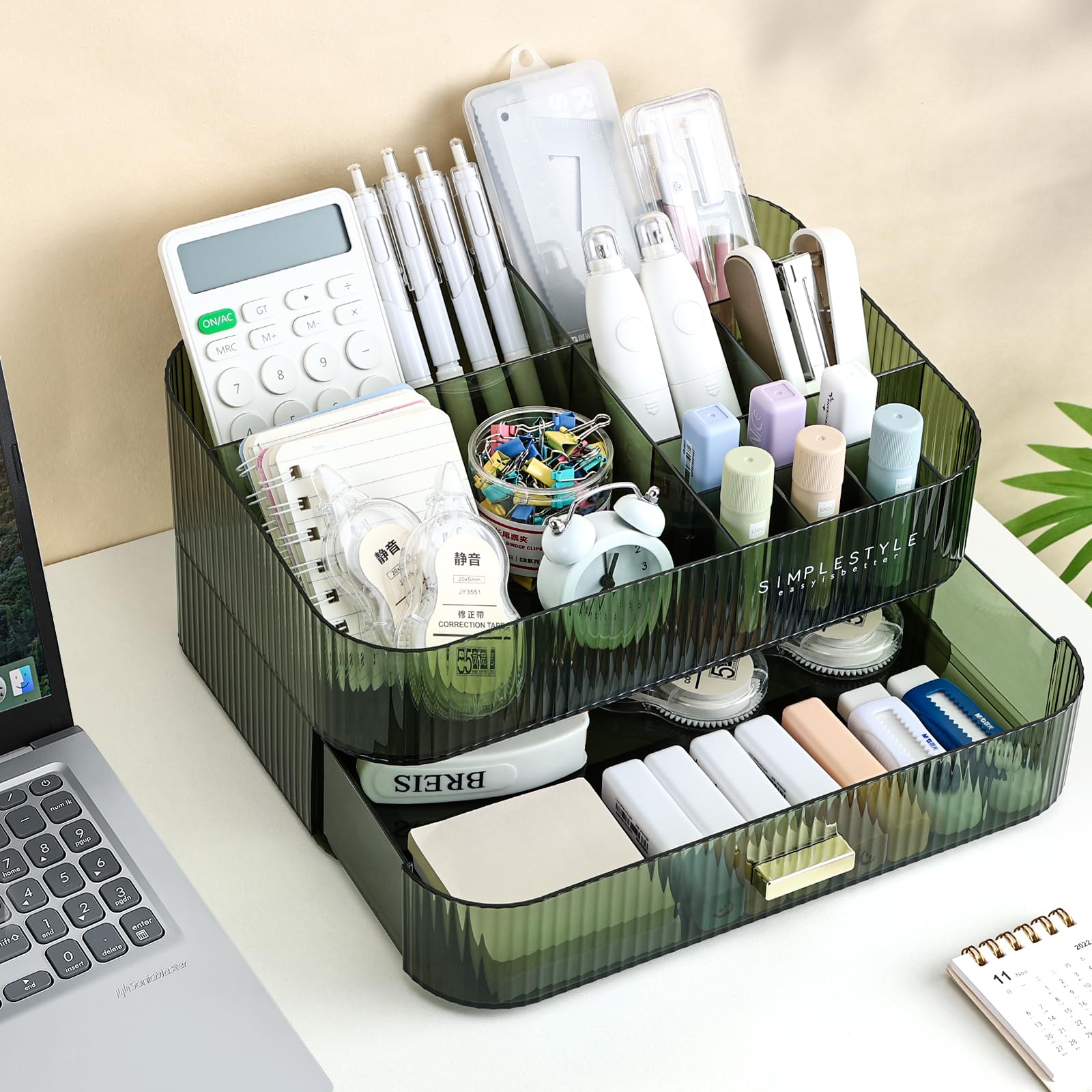 Makeup Organizer with Drawer, Large Capacity Countertop Organizer for Vanity, Bathroom and Bedroom Desk Cosmetics Display Case for Lotions, Brushes, Perfumes, Eyeshadow, Lipstick and Nail Polish