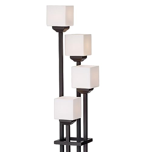 CAUME Light Tree Rustic Torchiere Floor Lamp 72 1/2" Tall Bronze Iron 4-Light White Glass Shade Living Room Bedroom Office House Home