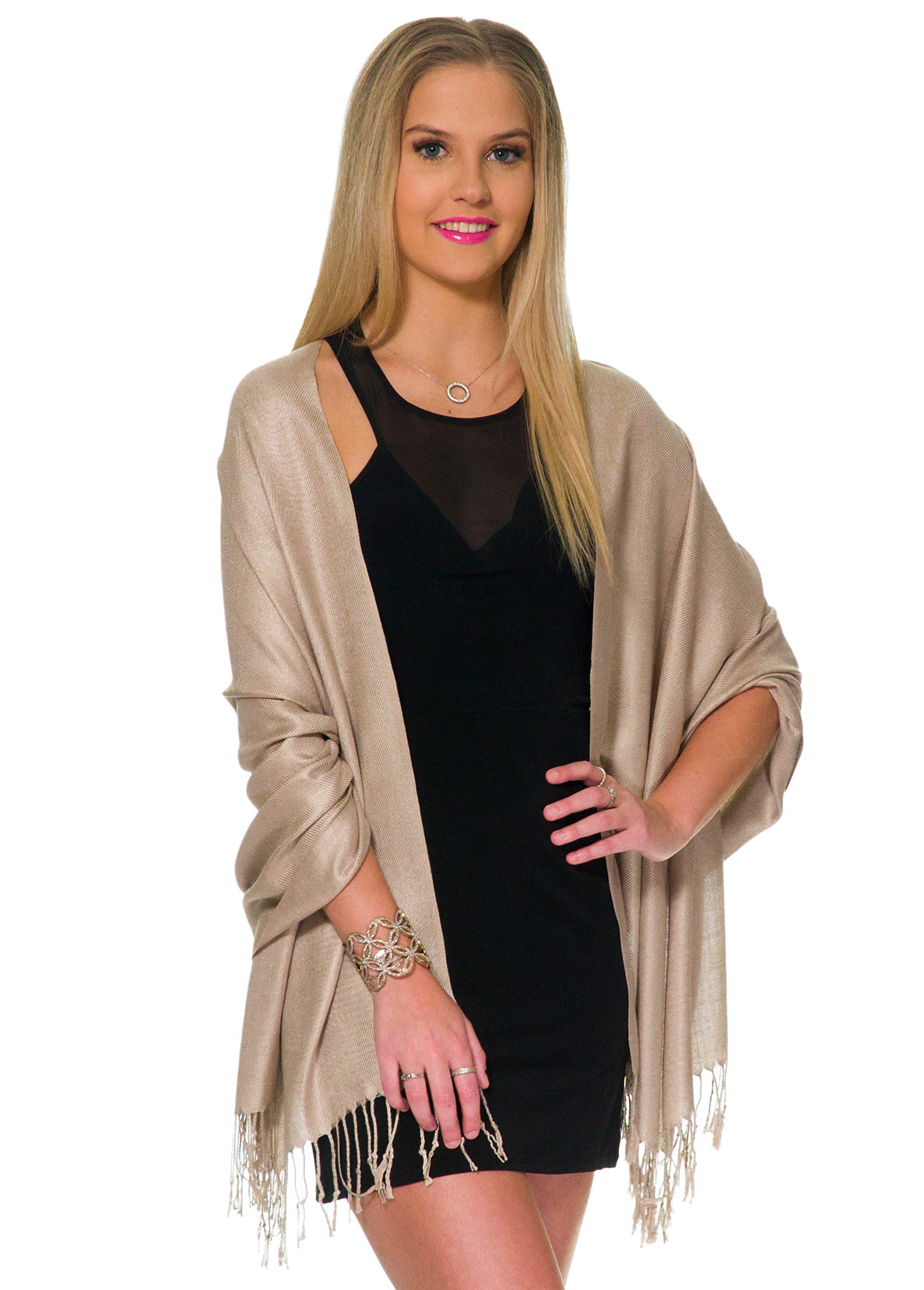 Pashmina Shawls and Wraps for Evening Dresses, Large Soft Pashmina Wedding Beige Shawl