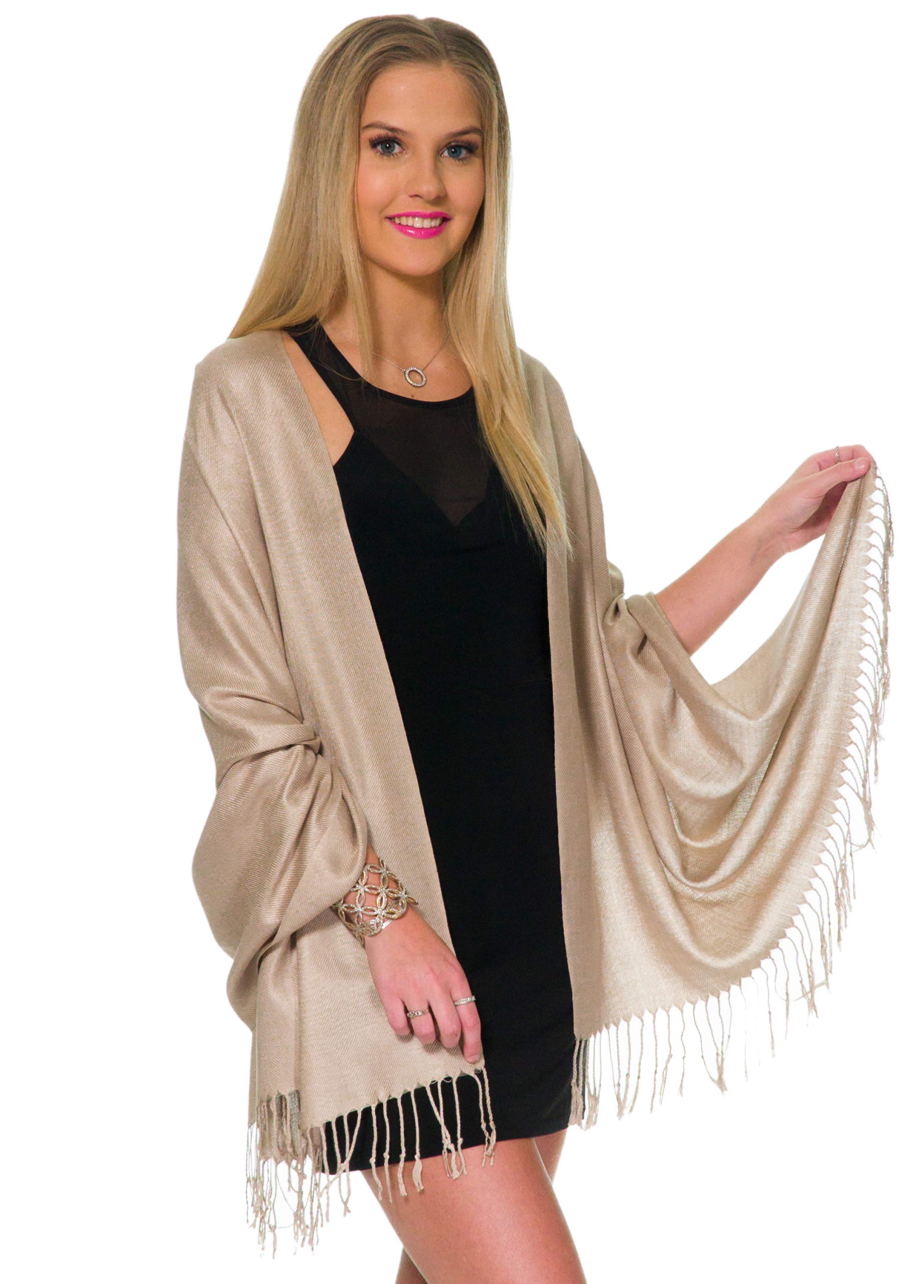 Pashmina Shawls and Wraps for Evening Dresses, Large Soft Pashmina Wedding Beige Shawl