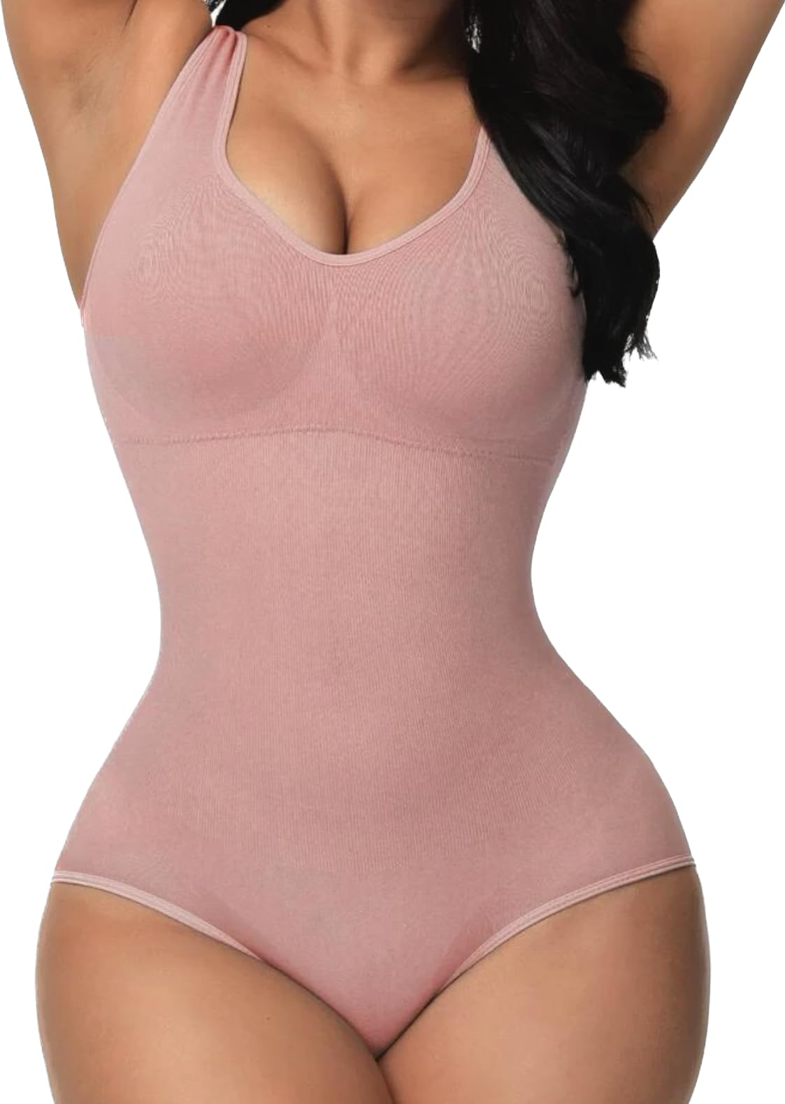 Femica Women's Solid Sculpting Bodysuit from Ultimate Control for Confident Comfort (Dusty Pink, Large)
