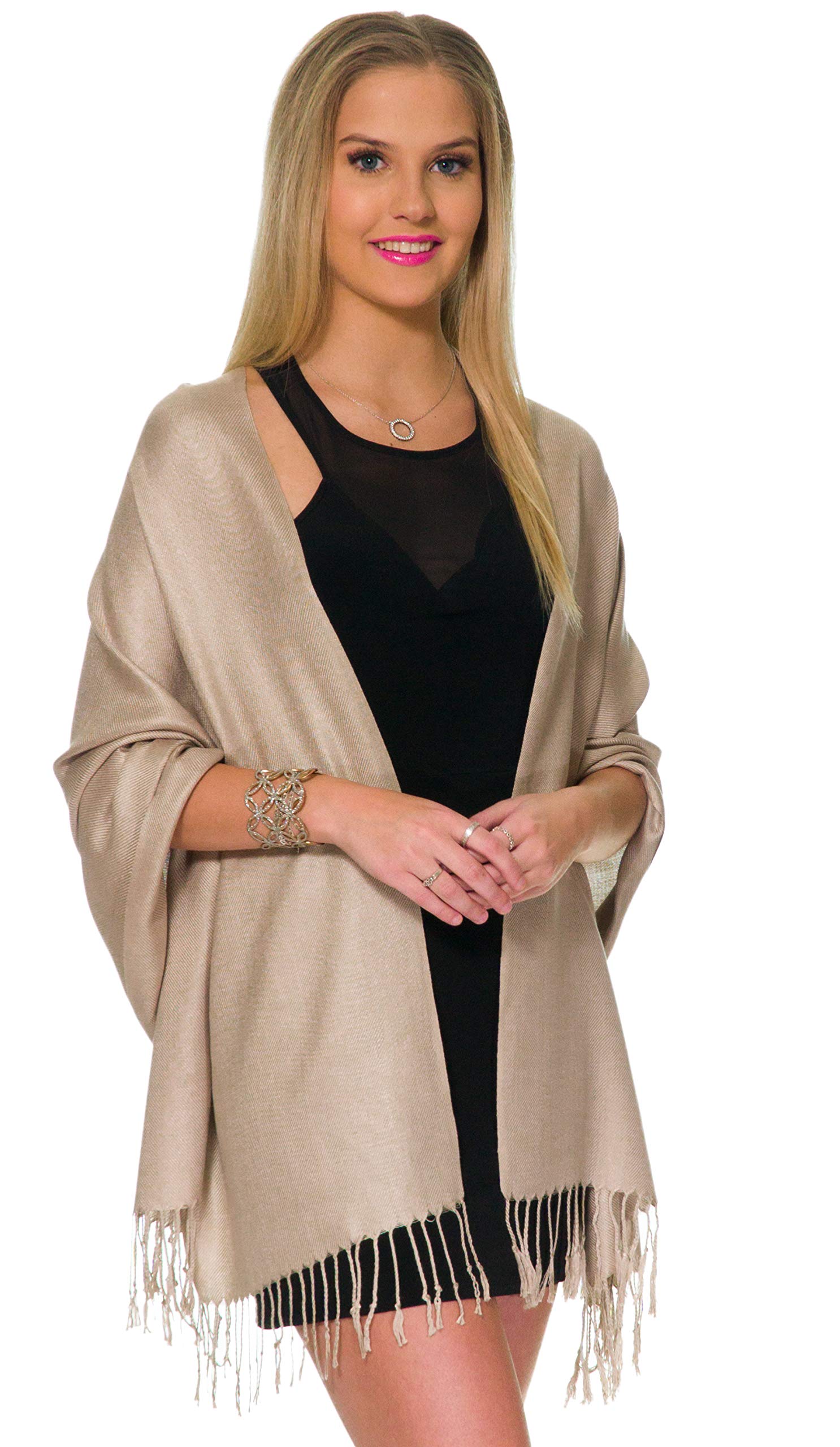 Pashmina Shawls and Wraps for Evening Dresses, Large Soft Pashmina Wedding Beige Shawl