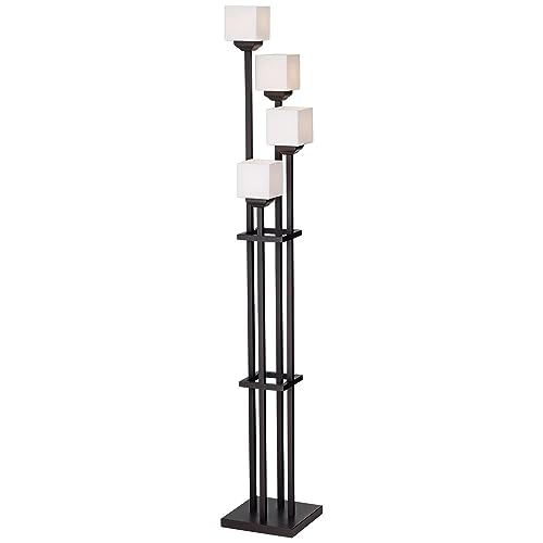 CAUME Light Tree Rustic Torchiere Floor Lamp 72 1/2" Tall Bronze Iron 4-Light White Glass Shade Living Room Bedroom Office House Home