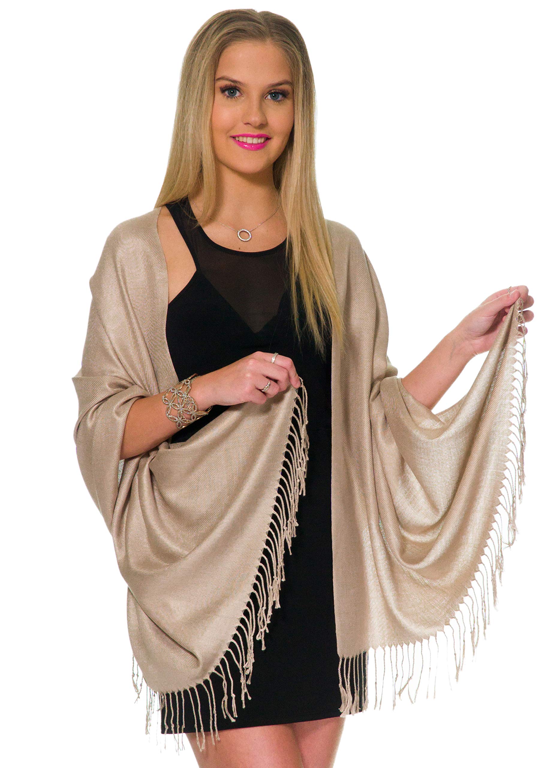 Pashmina Shawls and Wraps for Evening Dresses, Large Soft Pashmina Wedding Beige Shawl