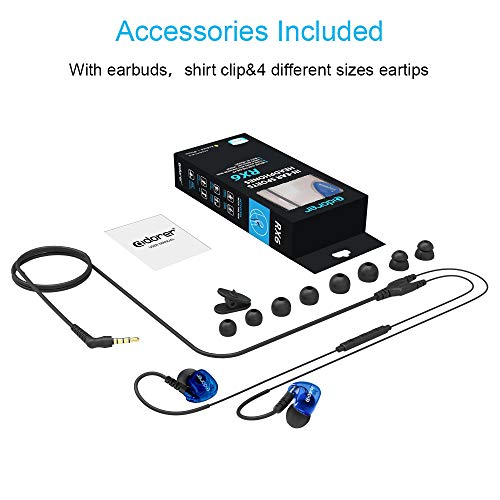 MOXKING Wired Sport Earphone Running Earphone with Microphone and Remote Sweatproof and Noise-Resistant in Ear Earphone for Running Gym Jogging Workout Exercise (Blue)