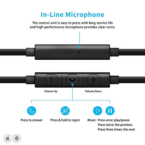 MOXKING Wired Sport Earphone Running Earphone with Microphone and Remote Sweatproof and Noise-Resistant in Ear Earphone for Running Gym Jogging Workout Exercise (Blue)