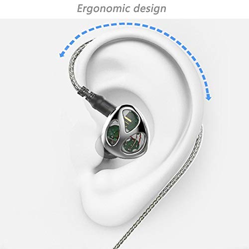 LTXHorde Earbud Wired Headset Soundproof Sweatproof Three Drive Unit Stereo Earbuds with Microphone Suitable for 3.5mm Audio Interface Devices (Electroplating Silver)