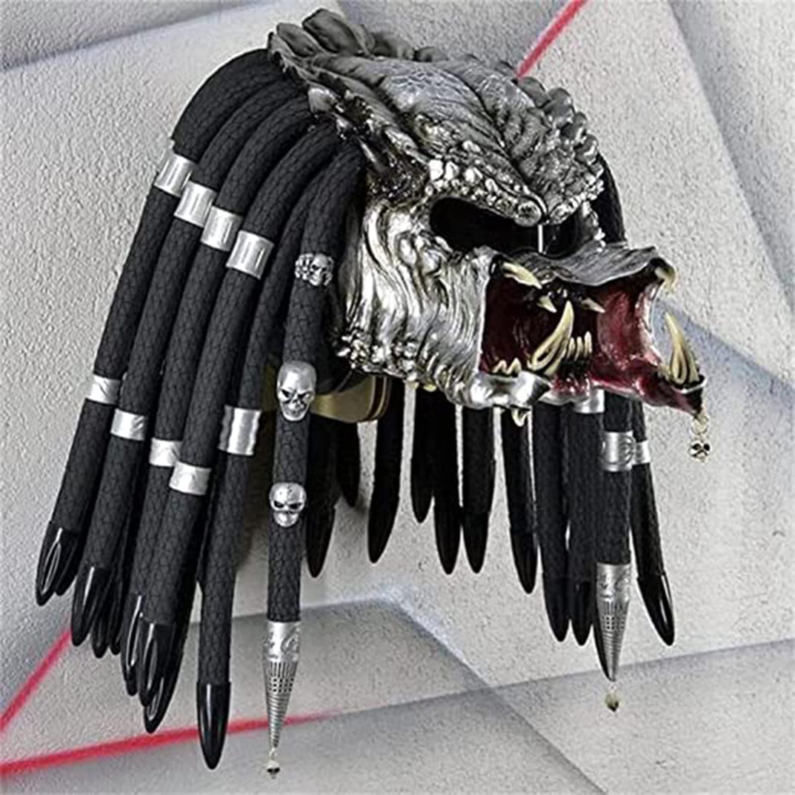 Predator Mask Motorcycle Headgear Predator Carbon Fiber Helmet with UV Protection Lens LED Light Hair Braid Breathable Cosplay Costume Tracker Latex,XL:61-62CM