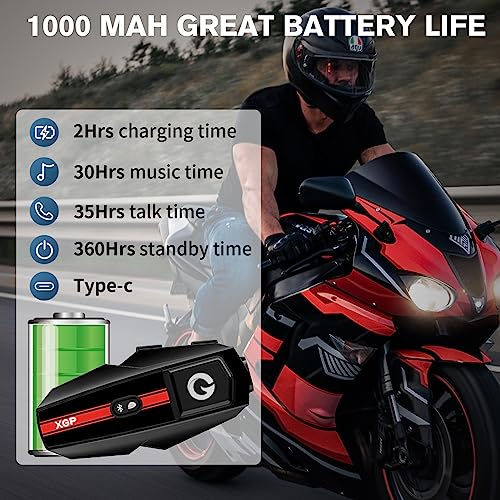 XGP Motorcycle Bluetooth Headset V5.2 with Music Sharing, 2-Way Motorcycle Helmet Bluetooth with IP67 Waterproof, Motorcycle Communication Systems with Hi-FI Speakers for ATV/Snowmobile/Ski,1 Pack