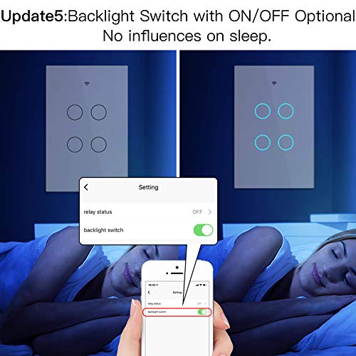 MoesGo WiFi Smart Wall Light Switch,Glass Panel, Multi-Control(3 Way), 2.4GHz Wi-Fi Touch Switches, Neutral Wire Required, Remote Control Smart Life/Tuya App, Work with Alexa, Google Home White 4 Gang